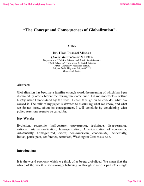 (PDF) "The Concept and Consequences of Globalization''