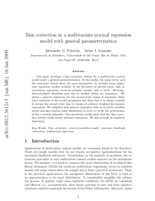 (PDF) Bias correction in a multivariate normal regression model with ...