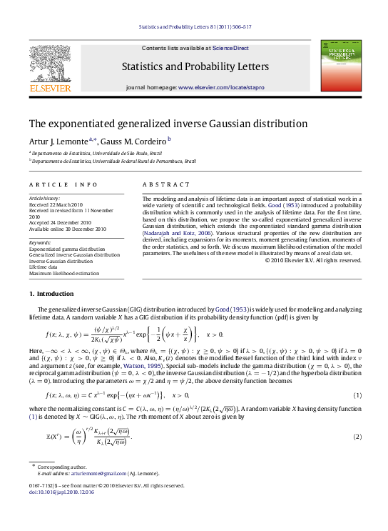 (PDF) The exponentiated generalized inverse Gaussian distribution