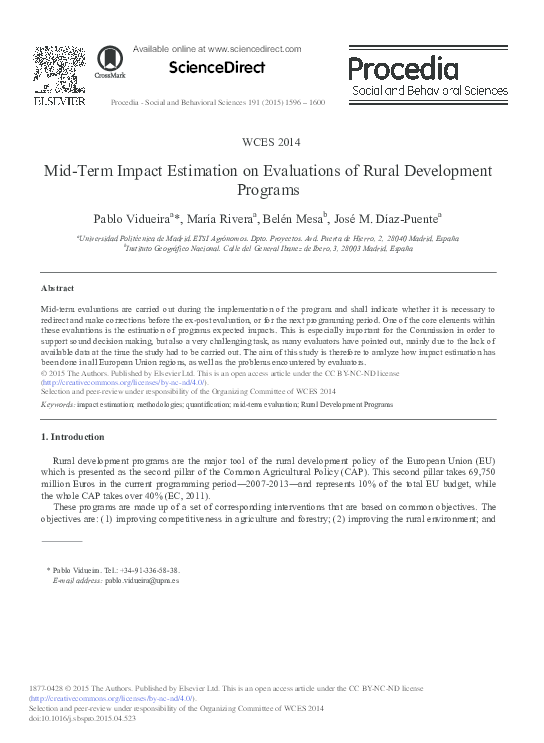 (PDF) Mid-Term Impact Estimation on Evaluations of Rural Development ...