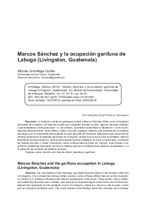 (PDF) Marcos Sánchez y la ocupación garífuna de Labuga (Livingston ...