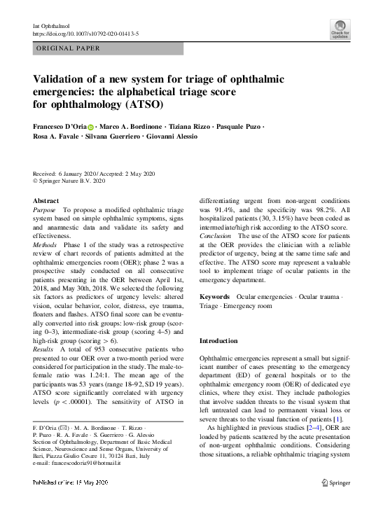 (PDF) Validation of a new system for triage of ophthalmic Emergencies ...