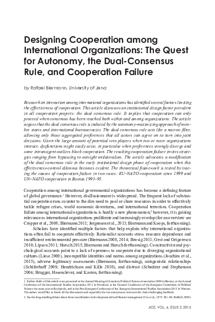 (PDF) Designing Cooperation among International Organizations. Autonomy ...