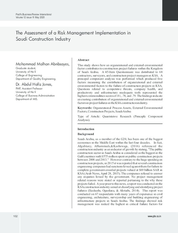 (PDF) The Assessment of a Risk Management Implementation in Saudi ...