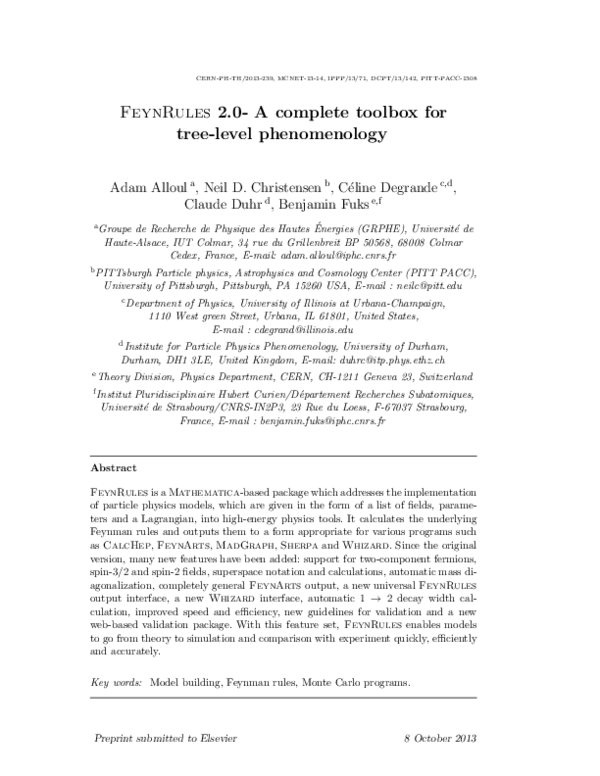 (PDF) FeynRules 2.0-A complete toolbox for tree-level phenomenology