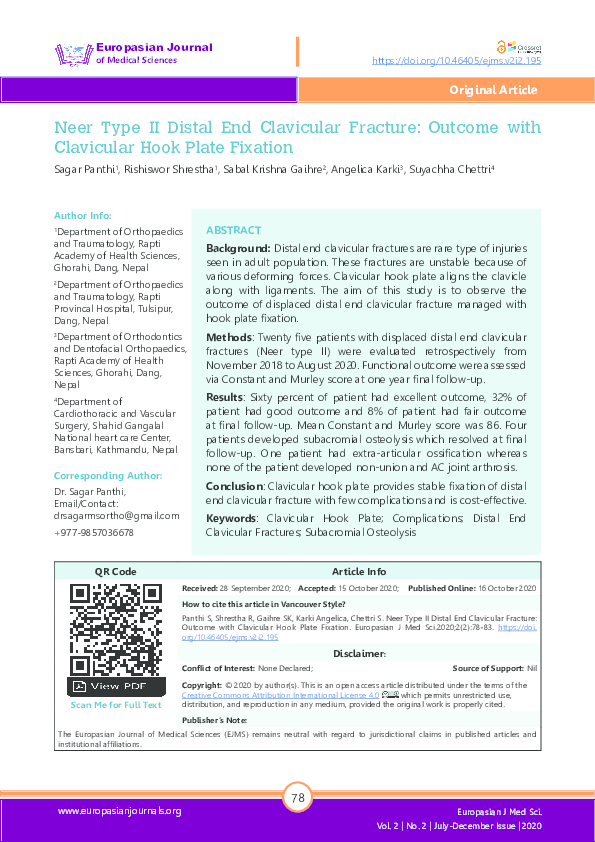(PDF) Neer Type II Distal End Clavicular Fracture: Outcome with ...