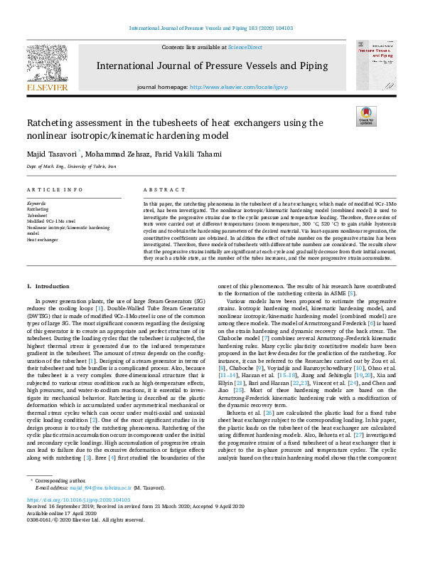 (PDF) Ratcheting assessment in the tubesheets of heat exchangers using ...