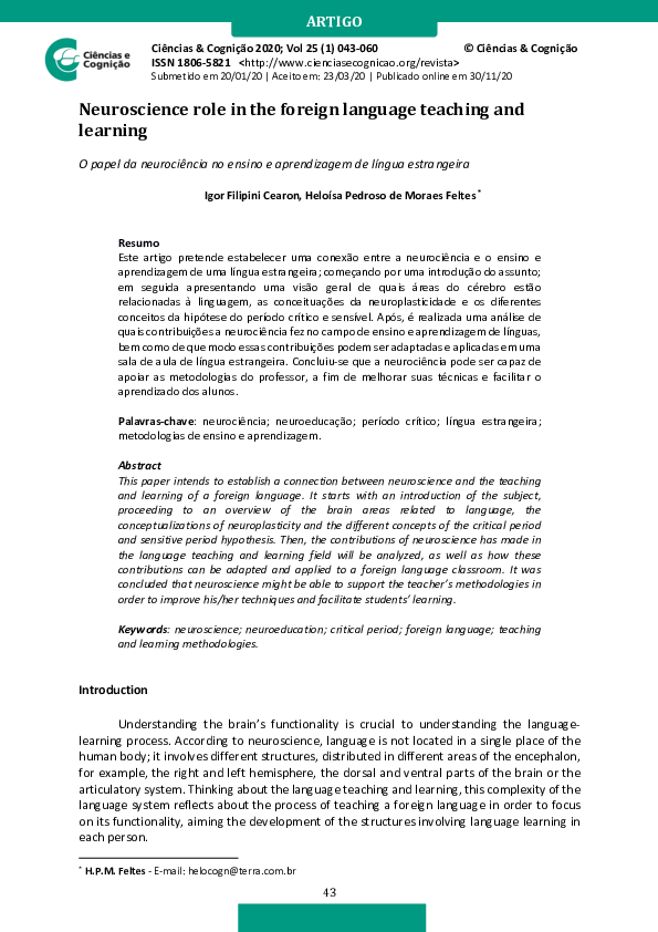 (PDF) Neuroscience role in the foreign language teaching and learning