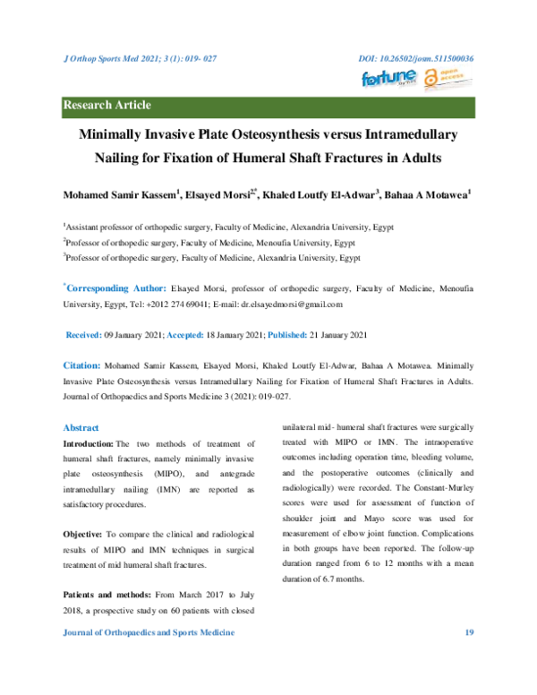 (PDF) Minimally Invasive Plate Osteosynthesis versus Intramedullary Nailing for Fixation of ...
