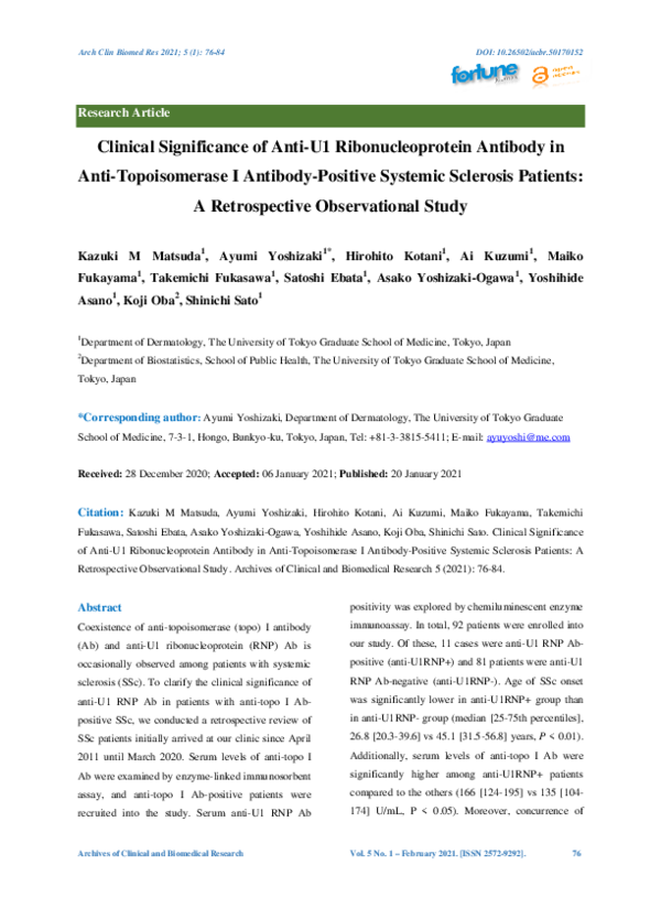 (PDF) Clinical Significance of Anti-U1 Ribonucleoprotein Antibody in ...