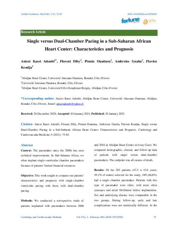 (PDF) Single versus Dual-Chamber Pacing in a Sub-Saharan African Heart ...