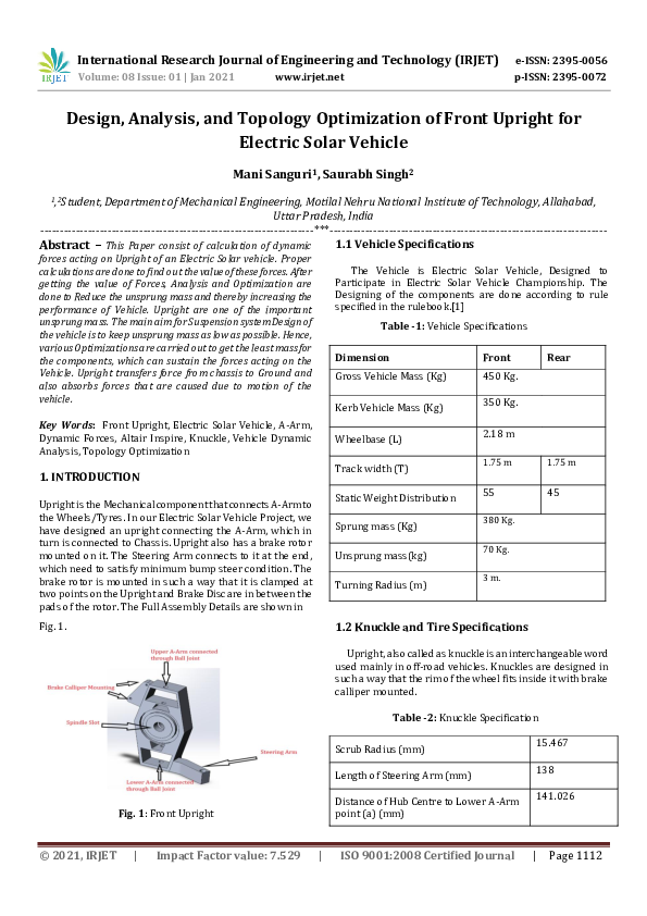 Pdf Irjet Design Analysis And Topology Optimization Of Front