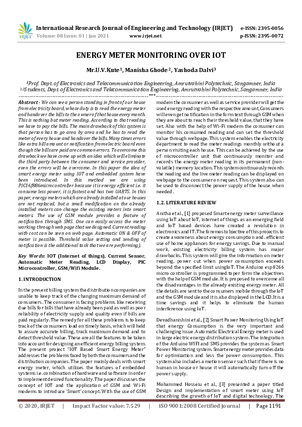 (PDF) IRJET- ENERGY METER MONITORING OVER IOT