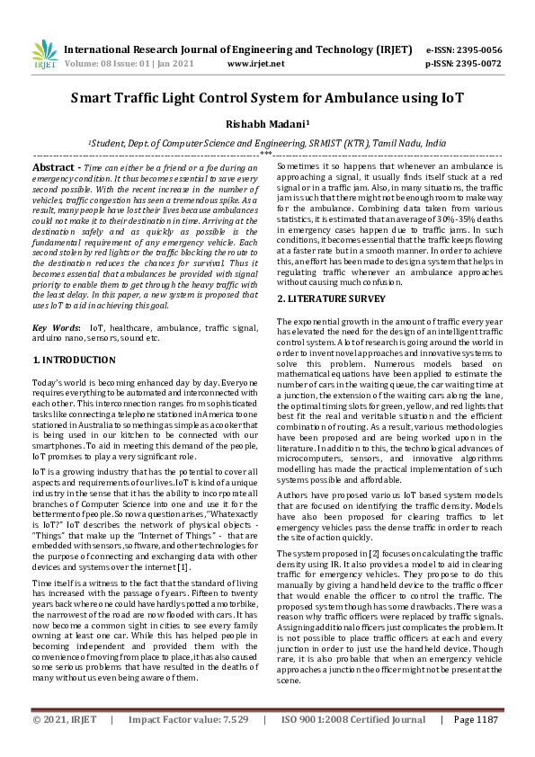 (PDF) IRJET- Smart Traffic Light Control System for Ambulance using IoT