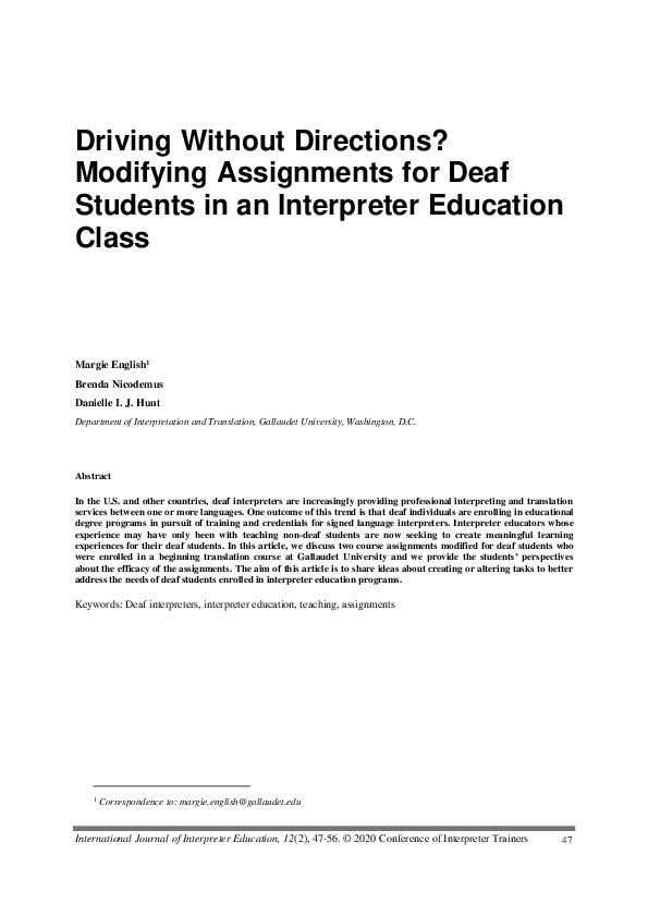 (PDF) Driving Without Directions? Modifying Assignments for Deaf ...