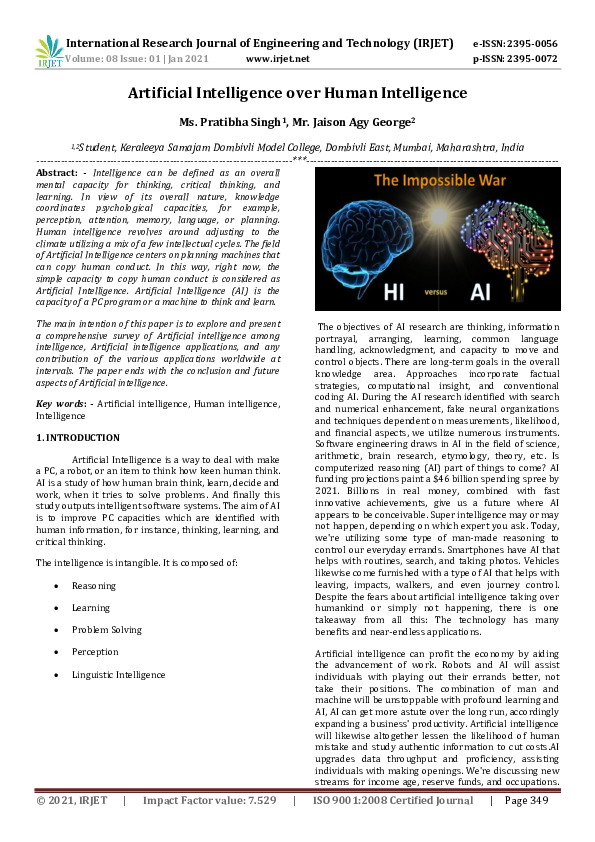 (PDF) Artificial Intelligence over Human Intelligence
