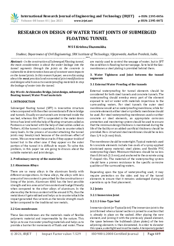 (PDF) IRJET- RESEARCH ON DESIGN OF WATER TIGHT JOINTS OF SUBMERGED ...