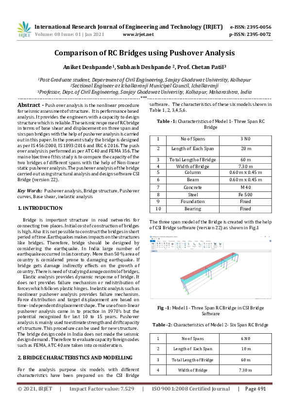 (PDF) IRJET- Comparison of RC Bridges using Pushover Analysis
