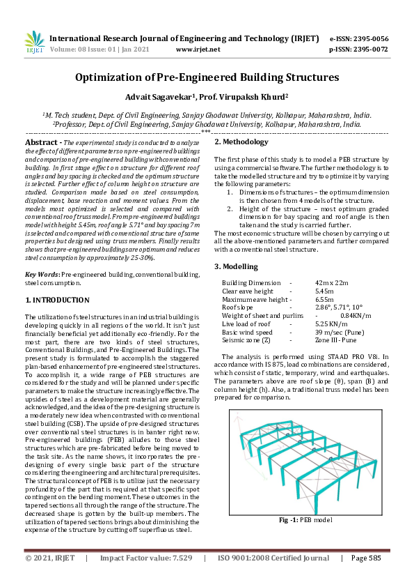 (PDF) IRJET- Optimization of Pre-Engineered Building Structures