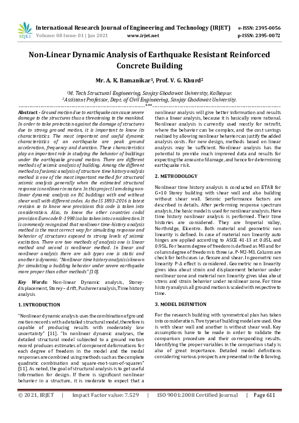 (PDF) Non-Linear Dynamic Analysis of Earthquake Resistant Reinforced ...