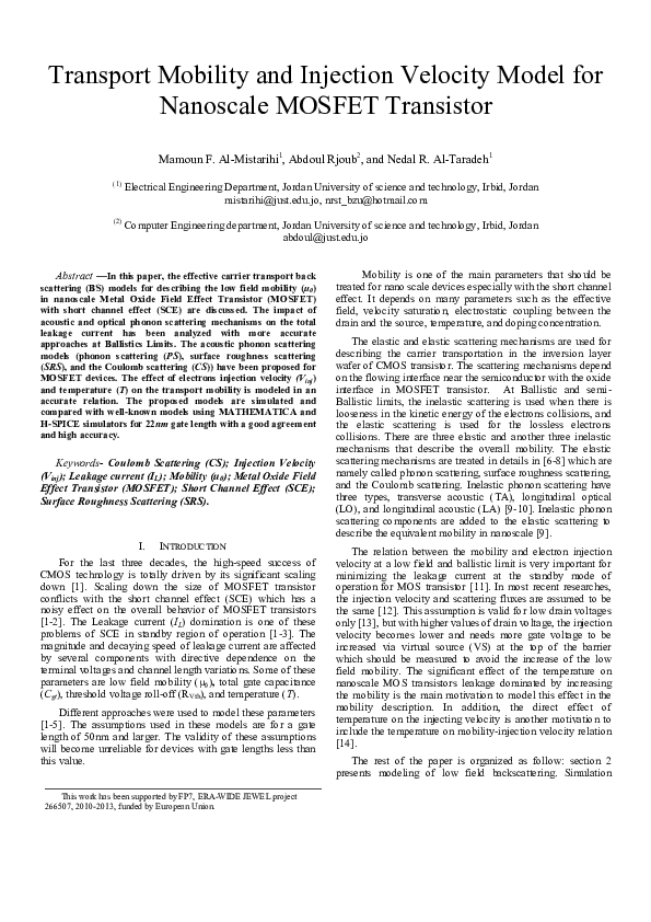 Pdf Transport Mobility And Injection Velocity Model For Nanoscale