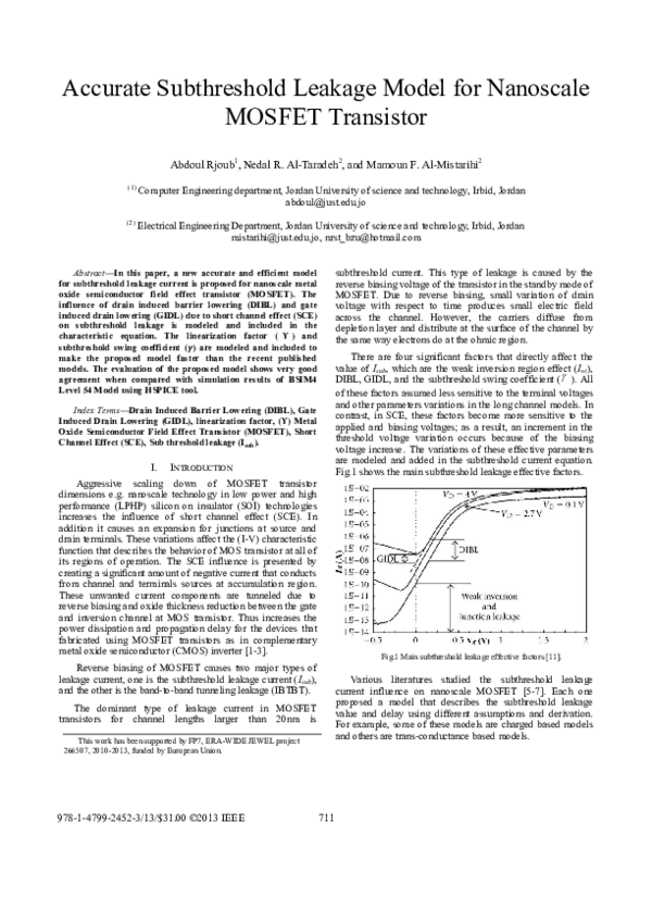 (PDF) Accurate subthreshold leakage model for nanoscale MOSFET transistor