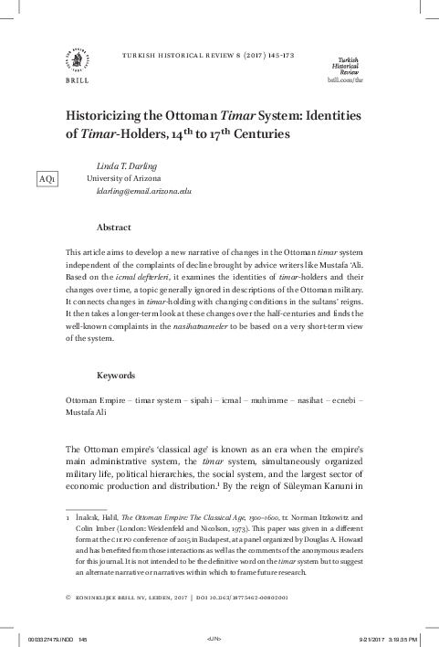 (PDF) Historicizing the Ottoman Timar System: Identities of Timar ...
