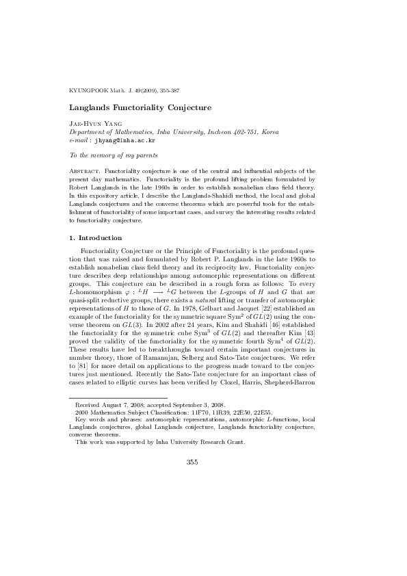 (PDF) Langlands Functoriality Conjecture