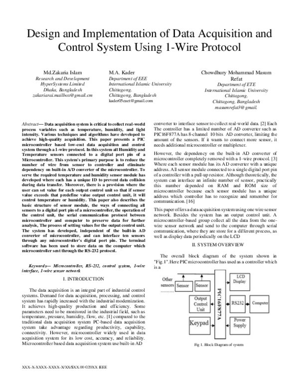 (PDF) Design and Implementation of Data Acquisition and Control System Using 1-Wire Protocol