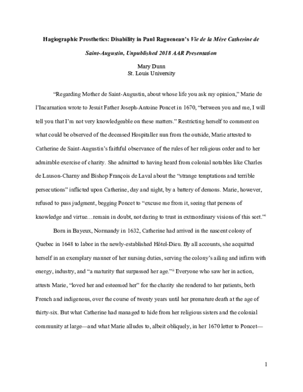 (DOC) Hagiographic Prosthetics: Disability in Paul Ragueneau's Vie de ...