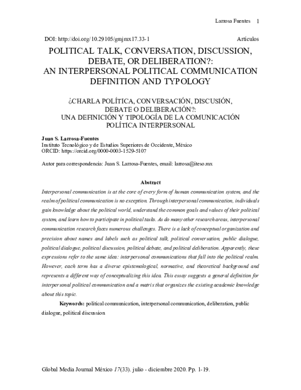 (PDF) Political Talk, Conversation, Discussion, Debate, or Deliberation ...