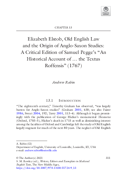 (PDF) Elizabeth Elstob, Old English Law and the Origin of Anglo-Saxon ...