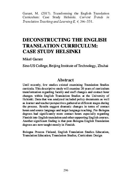 (PDF) DECONSTRUCTING THE ENGLISH TRANSLATION CURRICULUM: CASE STUDY HELSINKI