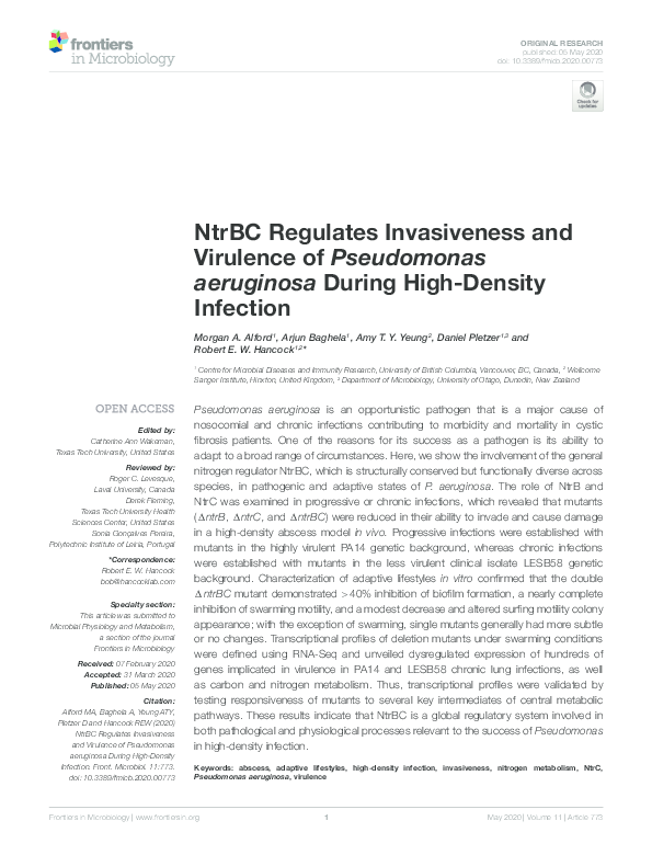 (PDF) NtrBC Regulates Invasiveness and Virulence of Pseudomonas ...