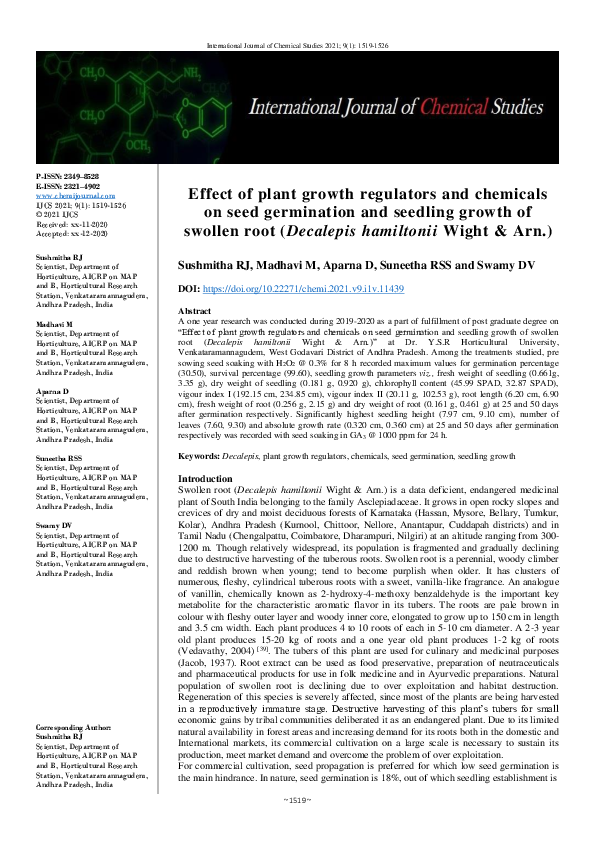 (PDF) Effect of plant growth regulators and chemicals on seed ...
