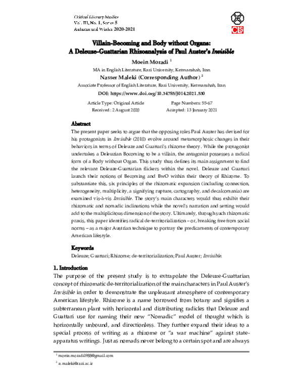 (PDF) Villain-Becoming and Body without Organs: A Deleuze-Guattarian ...