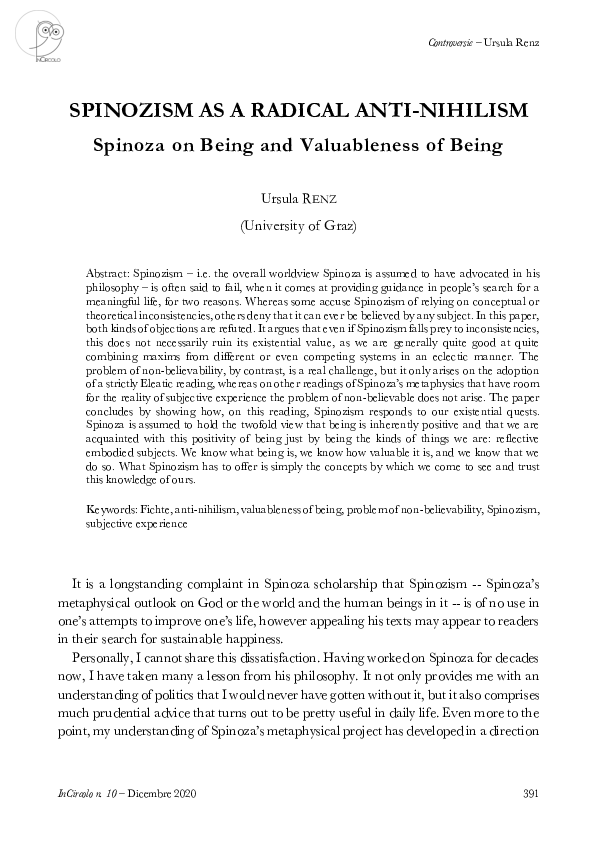 (PDF) SPINOZISM AS A RADICAL ANTI-NIHILISM Spinoza on Being and ...