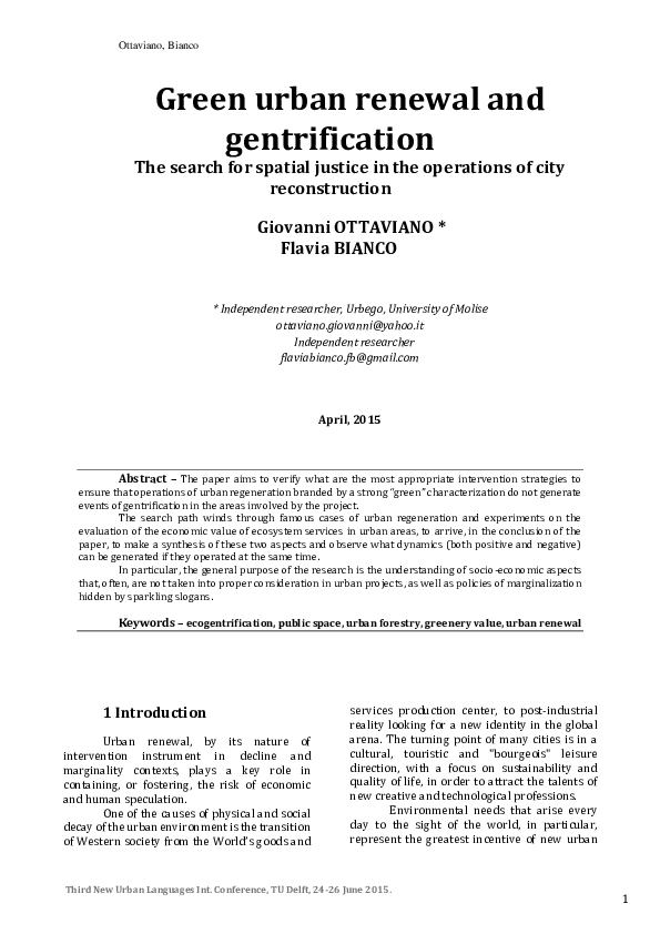 (PDF) Green urban renewal and gentrification: The search for spatial ...