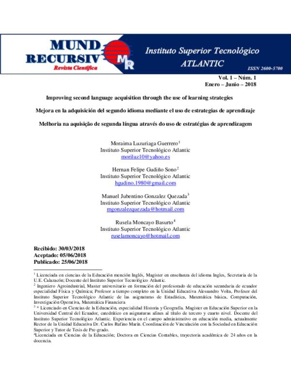 (PDF) Improving second language acquisition through the use of learning ...