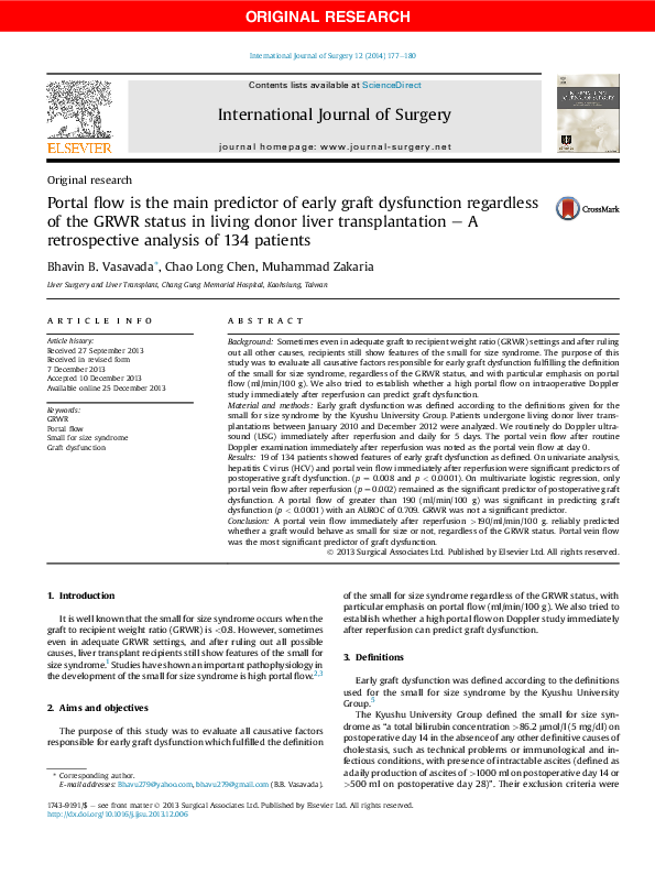 (PDF) Portal flow is the main predictor of early graft dysfunction regardless of the GRWR status ...