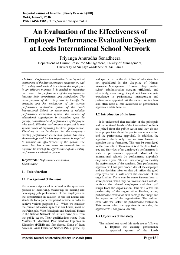 (PDF) An Evaluation of the Effectiveness of Employee Performance ...