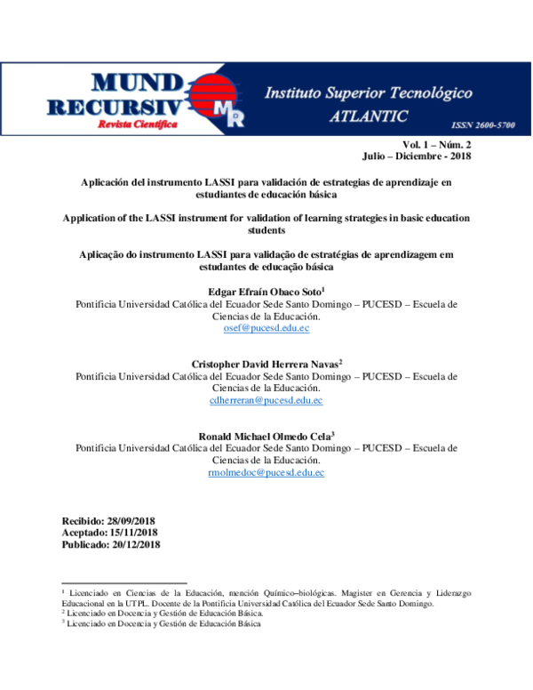 (PDF) Aplicación del instrumento LASSI para validación de estrategias ...