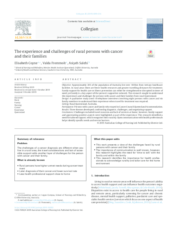 (PDF) The experience and challenges of rural persons with cancer and ...