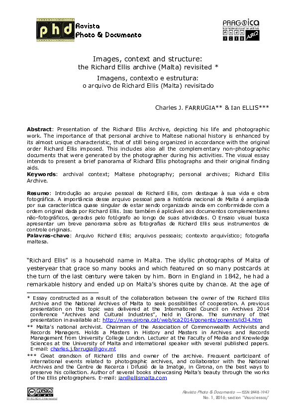 (PDF) Images, Context and Structure: The Richard Ellis archive (Malta ...