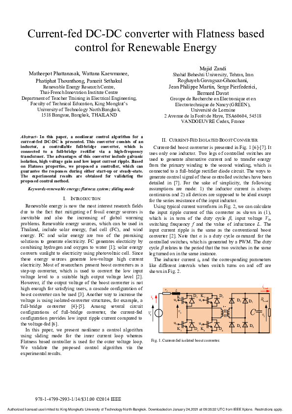 (PDF) Current-fed DC-DC converter with Flatness based control for ...