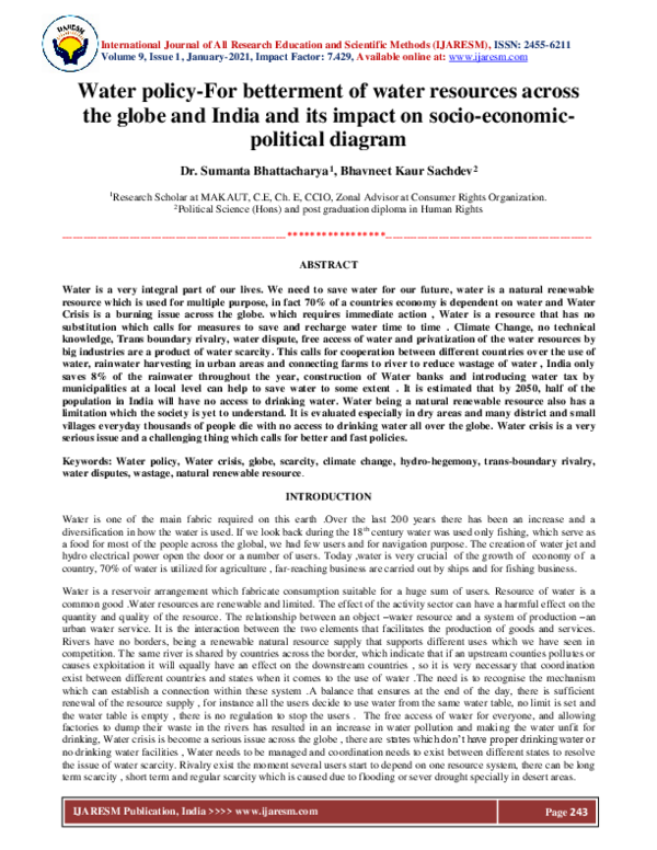 (PDF) Water policy-For betterment of water resources across the globe ...
