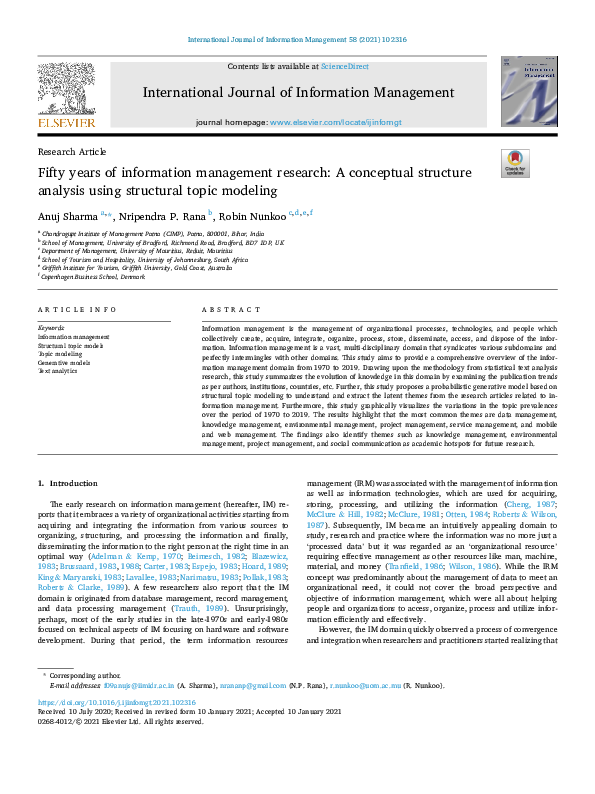 (PDF) Fifty years of information management research: A conceptual ...