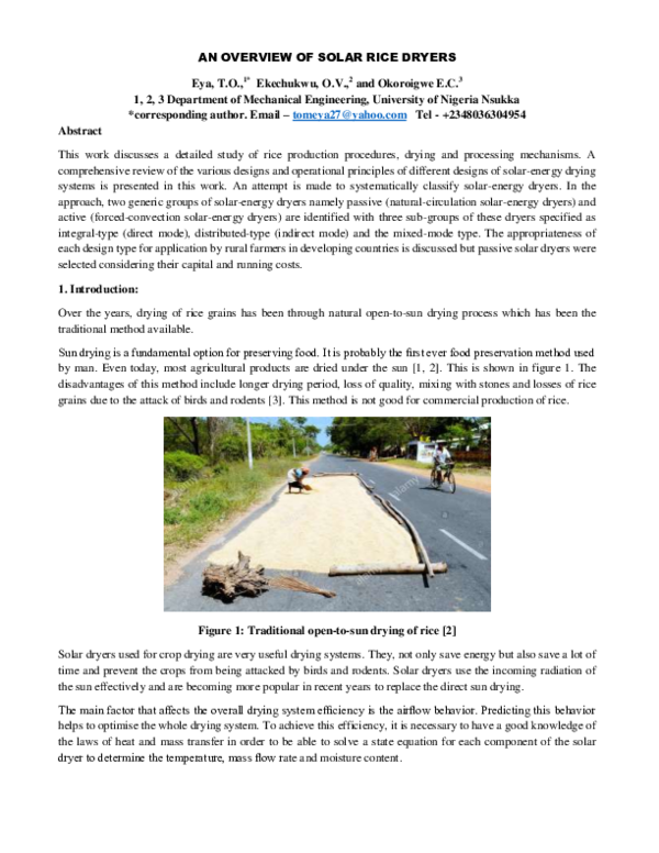 (PDF) AN OVERVIEW OF SOLAR RICE DRYERS