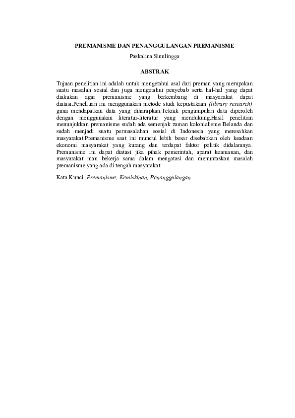 (DOC) PREMANISME DAN PENANGGULANGAN PREMANISME
