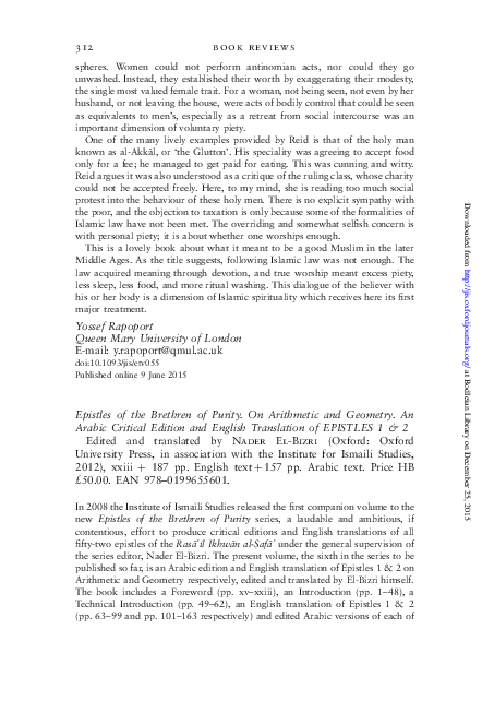(PDF) Epistles of the Brethren of Purity. On Arithmetic and Geometry ...